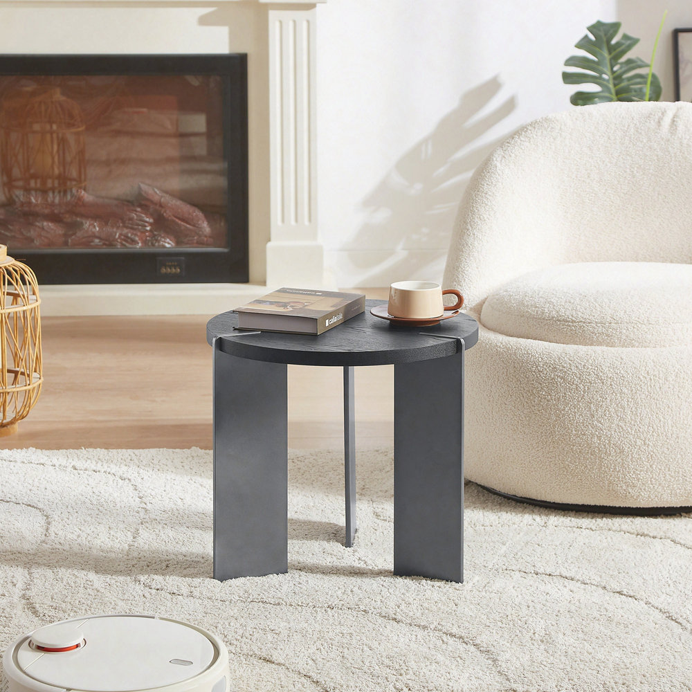 Hokku Designs Round Coffee Table Black Oak Wood Surface and Black Metel ...