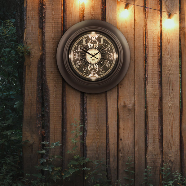 Bungalow Rose Hildigunnur Outdoor Metal Clock with Illuminated Dial ...