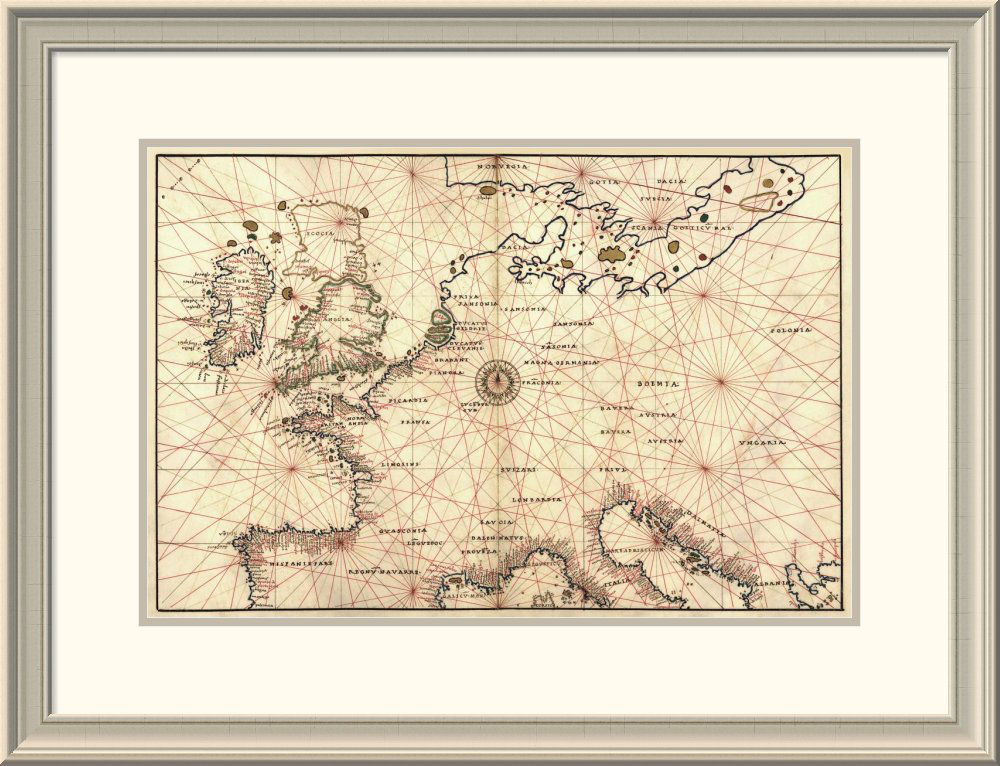 East Urban Home 'Portolan Map of Spain, England, France, Germany, the ...