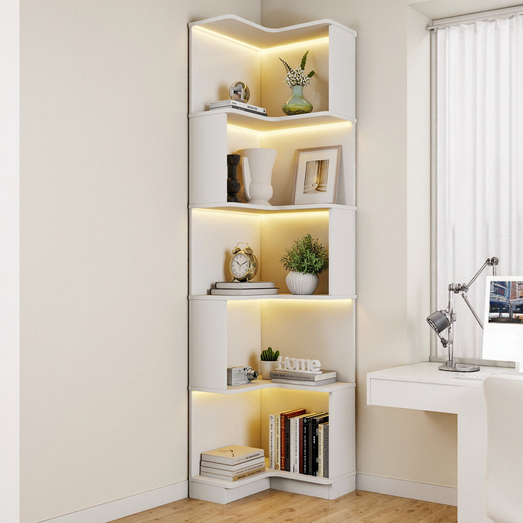 Orren Ellis Corner Book Shelf - 5 Tier Corner Bookshelf with Baffle ...