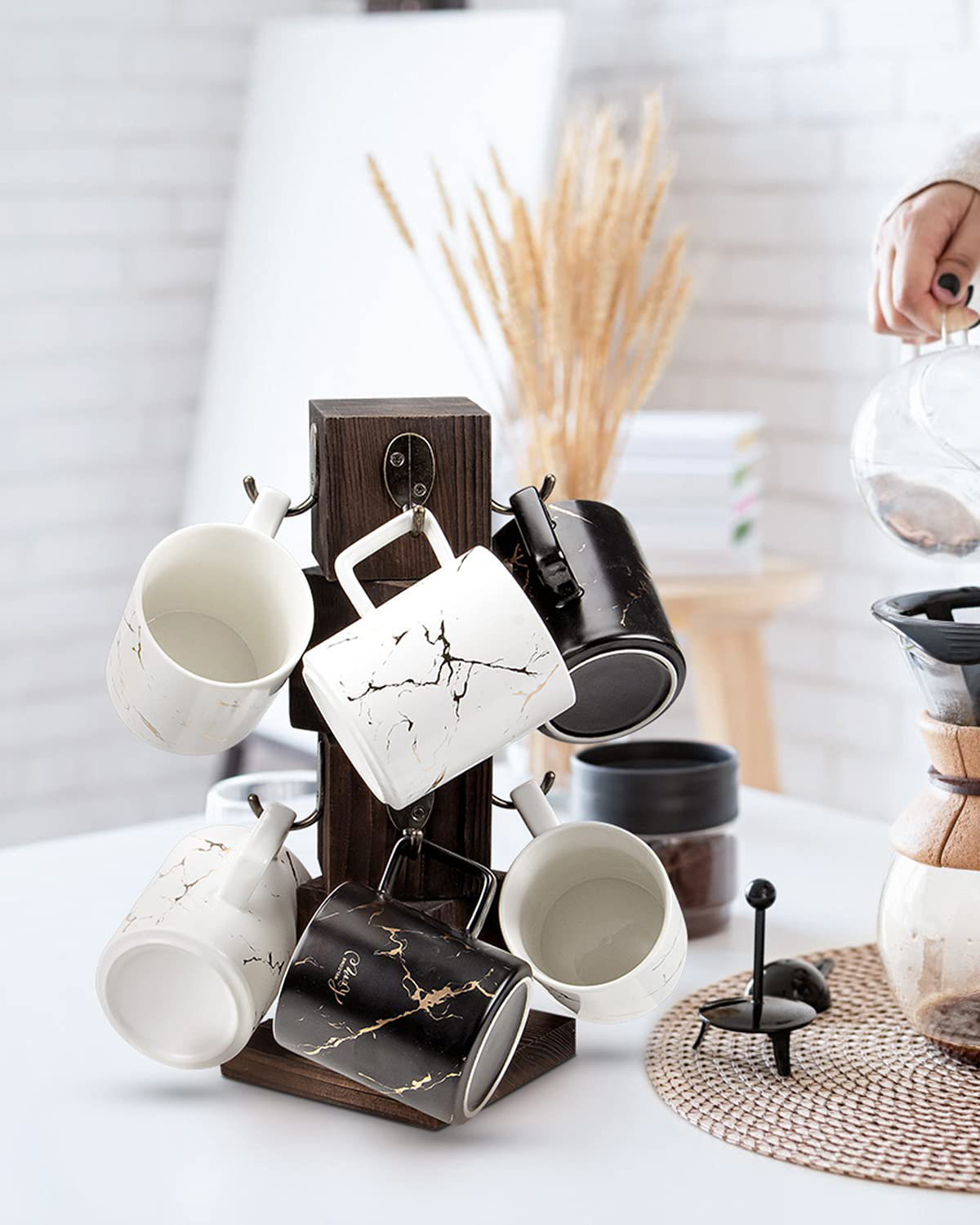 Rebrilliant Coffee Mug Holder For Counter, Rustic Solid Wood Mug Tree ...