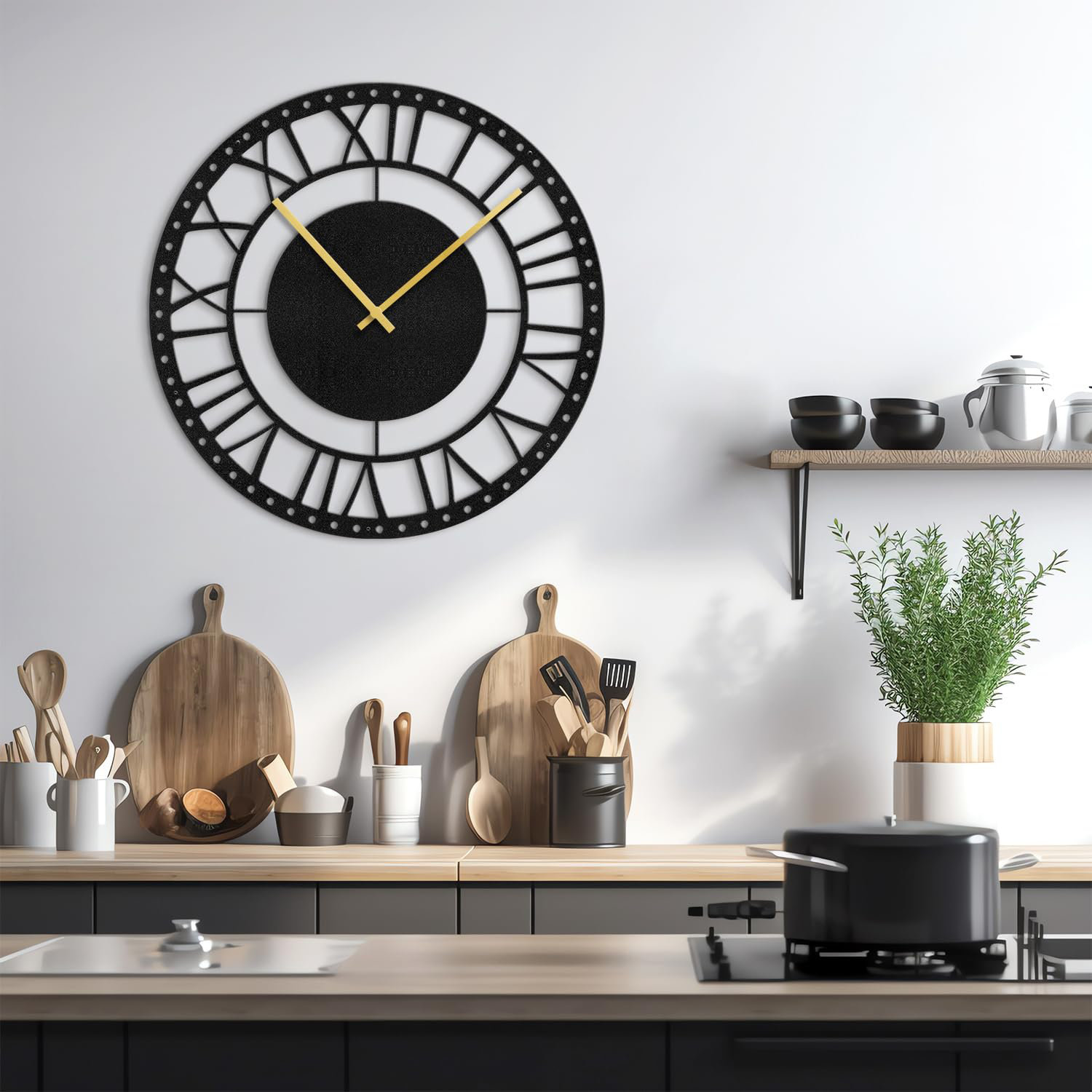 SIGNLEADER Metal Large Wall Clock Silent Sophisticated Open Face Big ...