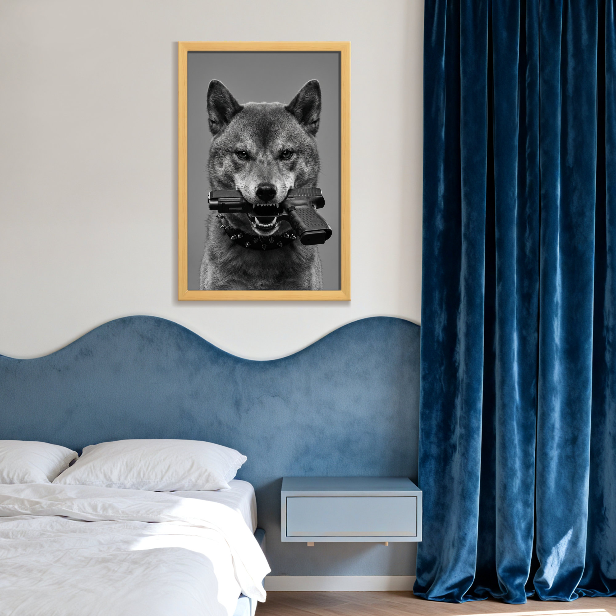 Dakota Fields Animals Dog Holding Gun In Mouth Black And White | Wayfair