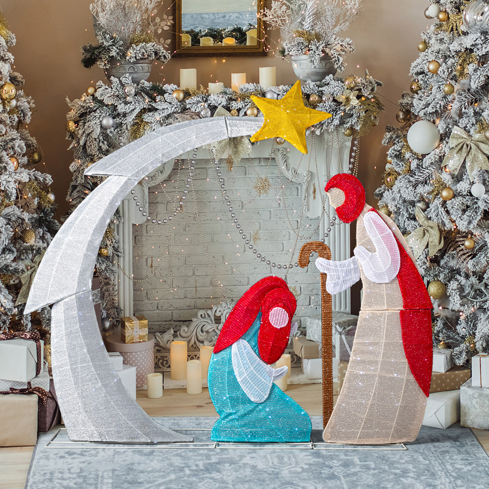 The Holiday Aisle® 3.7ft Lighted 2d Nativity Scene Outdoor Christmas ...