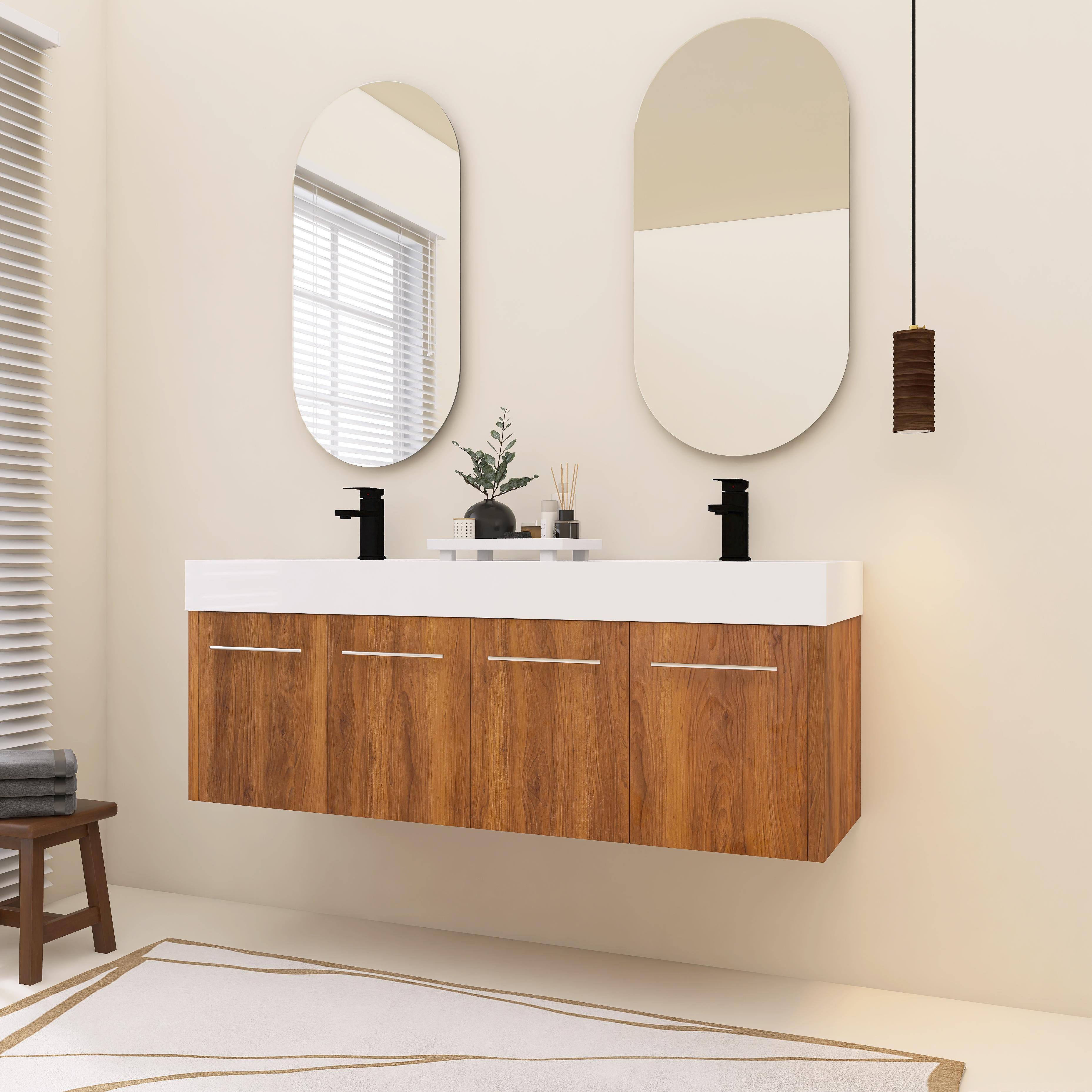 Latitude Run® 60 Inch Wall-Mounted Bathroom Vanity with Thick Edged ...