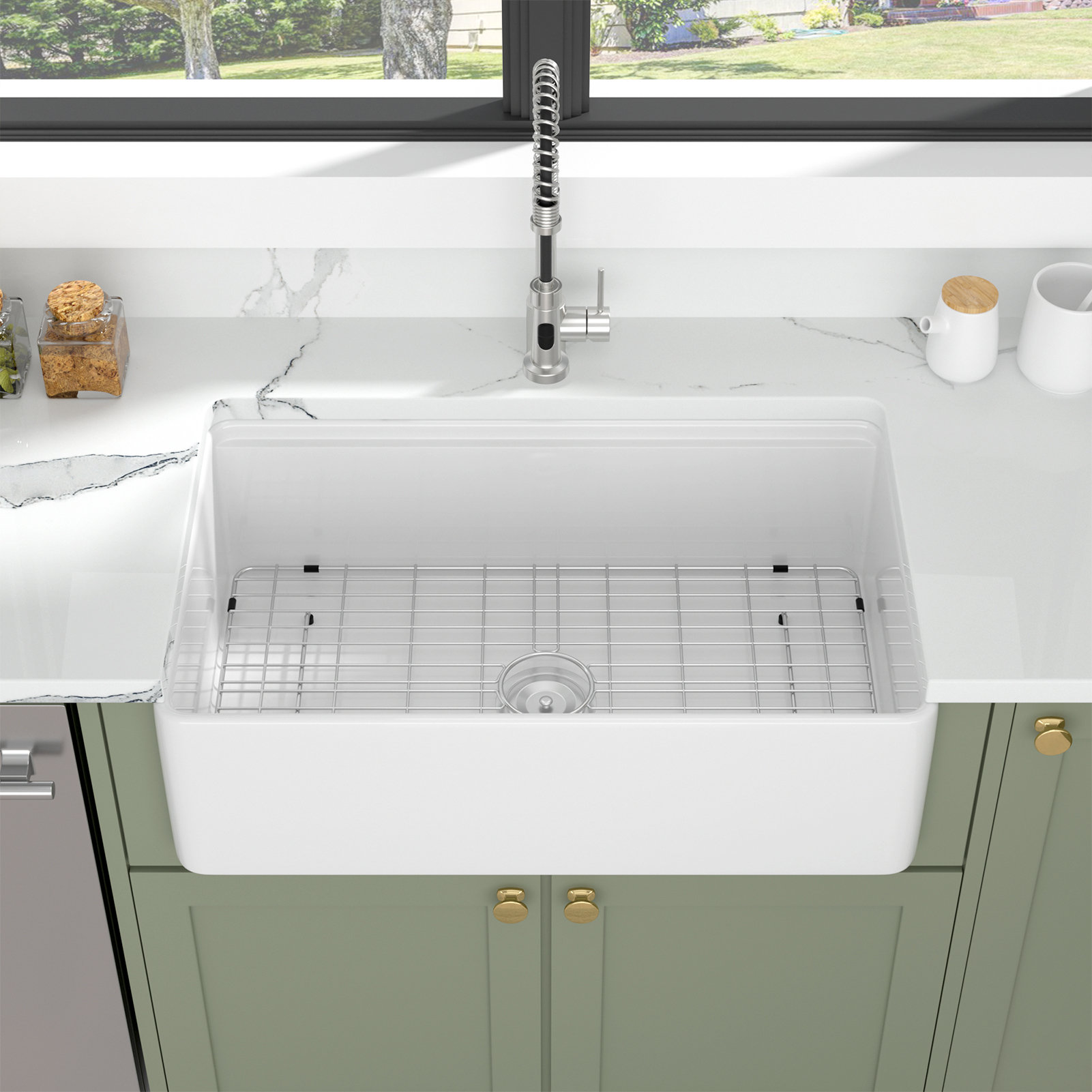 Mocoloo Workstation Kitchen Sink 33" x 20" Ceramic Undermount Single ...
