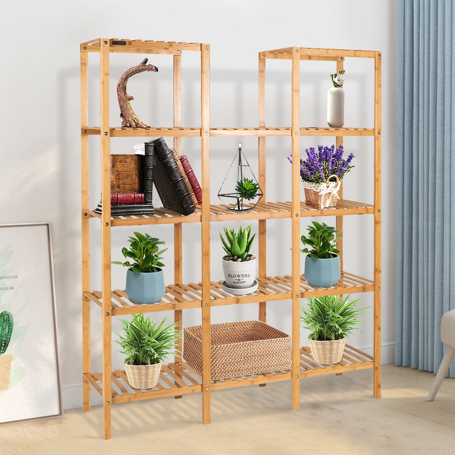 Arlmont & Co. Addy Multifunctional Bamboo Wood Shelf Flower Plant ...