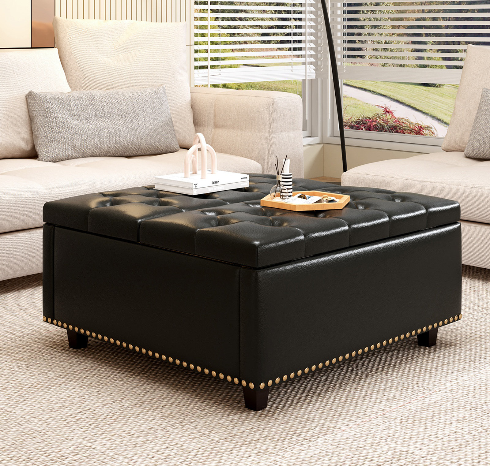 Red Barrel Studio® Large square storage stool with two storage doors ...