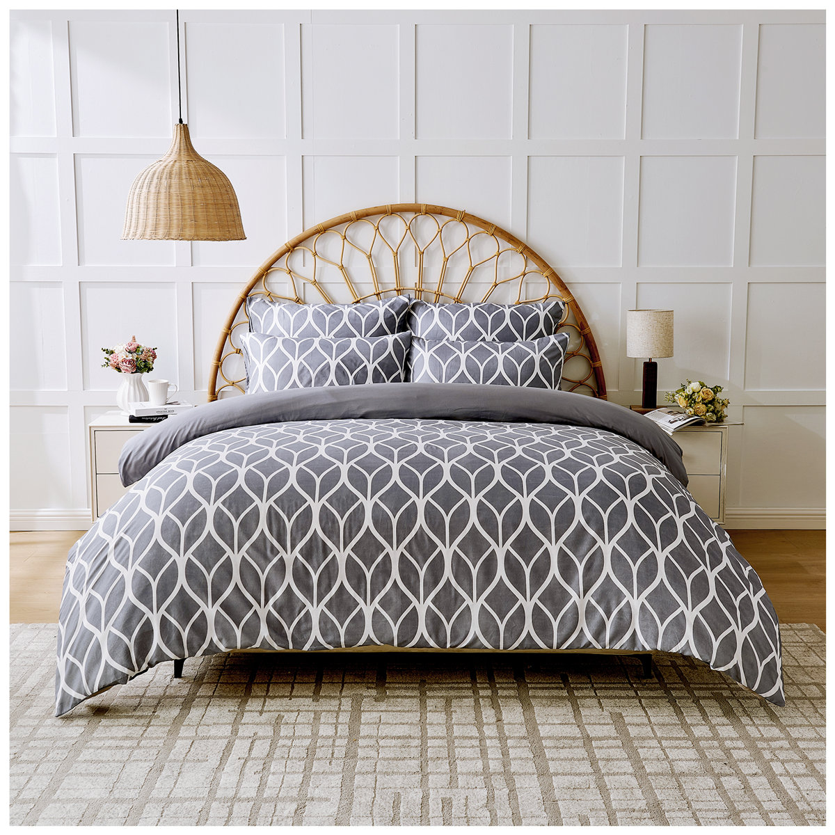 GC GAVENO CAVAILIA MICROFIBER DUVET SET EDEN GEO SINGLE GREY | Wayfair ...