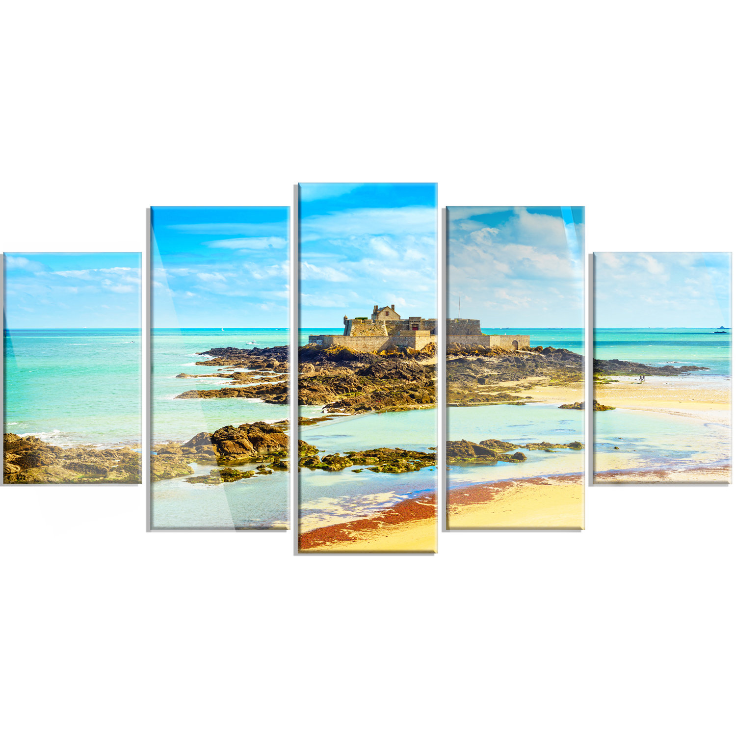 Design Art 'Saint Malo Fort National Beach' 5 Piece Photographic Print ...