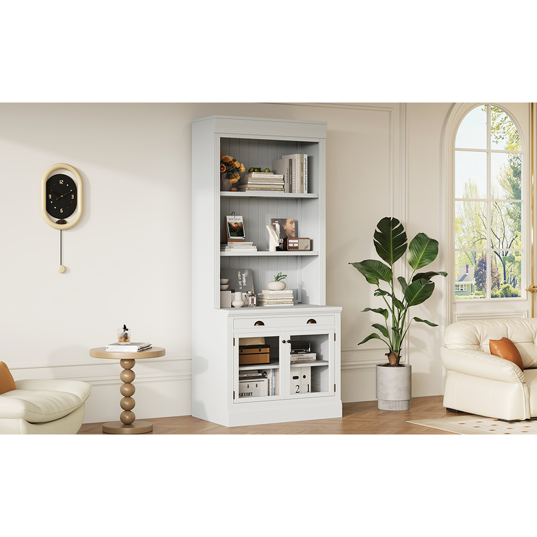 Lark Manor™ Modern tall Bookcase With Led Lighting, Transparent Glass ...
