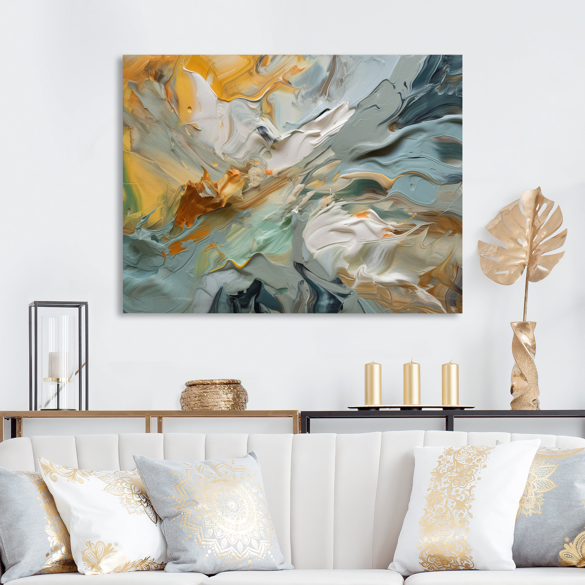 Wrought Studio™ Spring Joy Abstract In Light Blue And Gold - Abstract ...