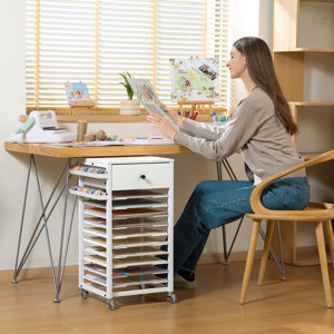 Rebrilliant Marshanna 12 x 12 Paper Storage Cart Crafting Table 10 Tier ...