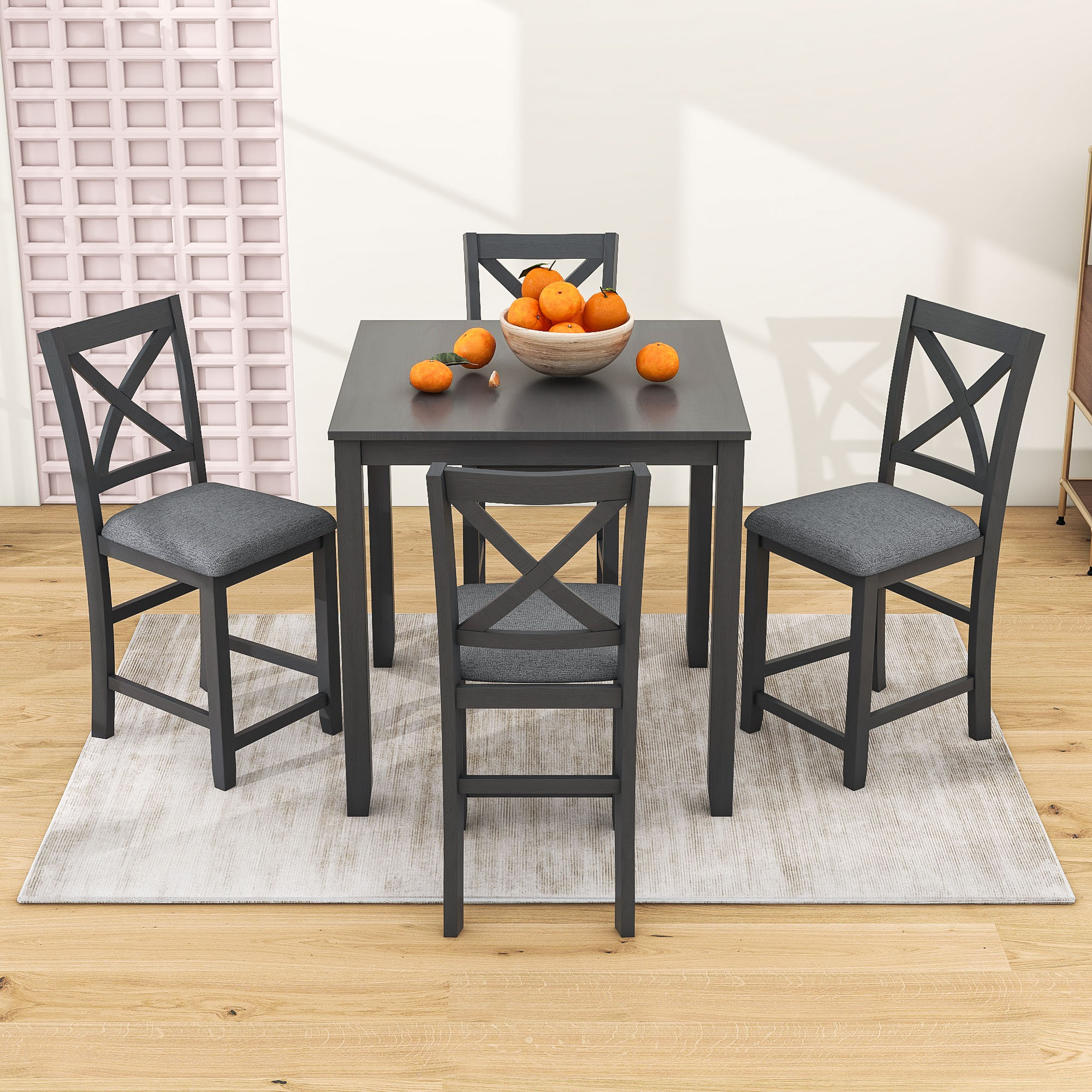 Gracie Oaks Jerimie 5 - Piece Dining Set, Square Counter Height Wood ...