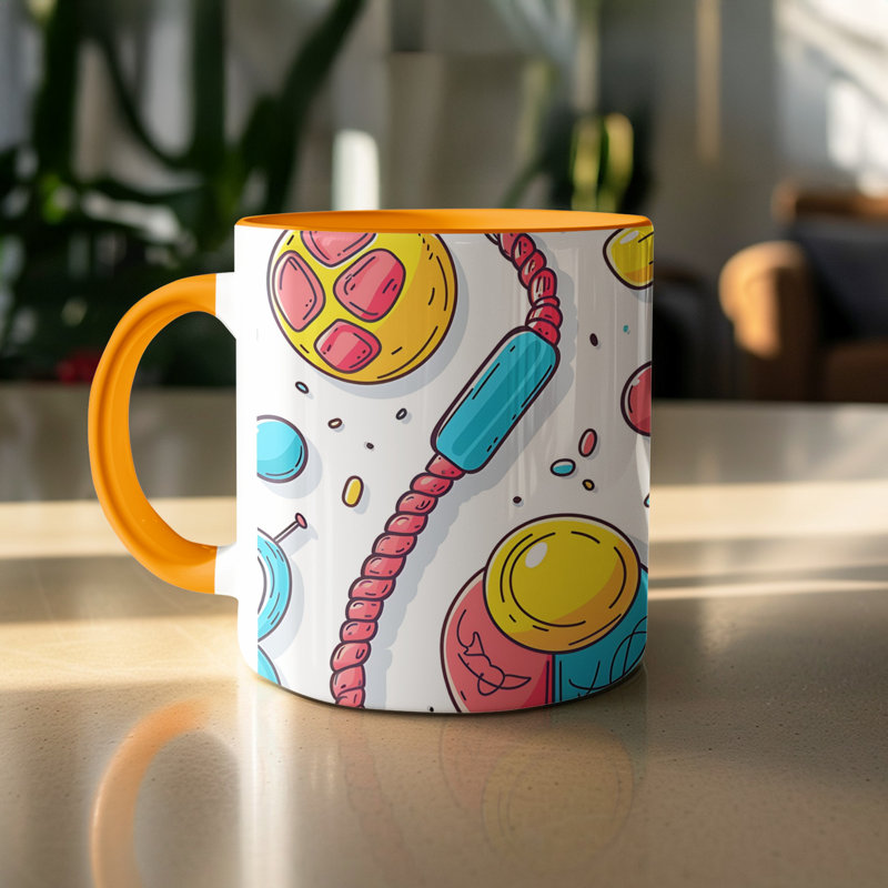 East Urban Home Kids Drawing Style 11oz Accent Mug – White Ceramic ...