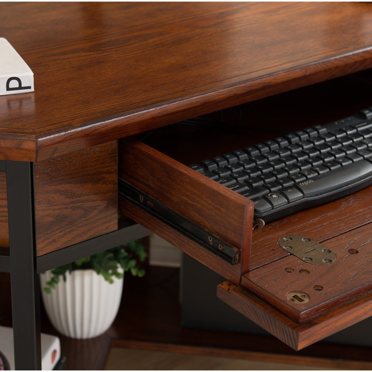 Red Barrel Studio® Ironcraft Solid + Manufactured Wood Corner Computer ...