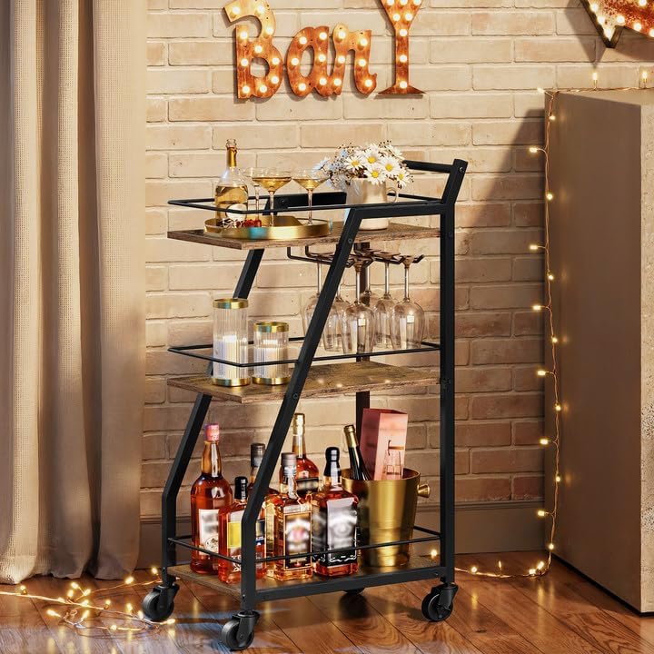 17 Stories Bar Cart, 3-Tier Bar Cart for The Home, Small Bar Cart on ...