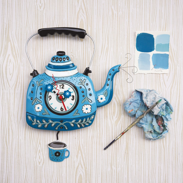 Allen Designs Tea Kettle with Teacup Battery Operated Sculpted Pendulum ...