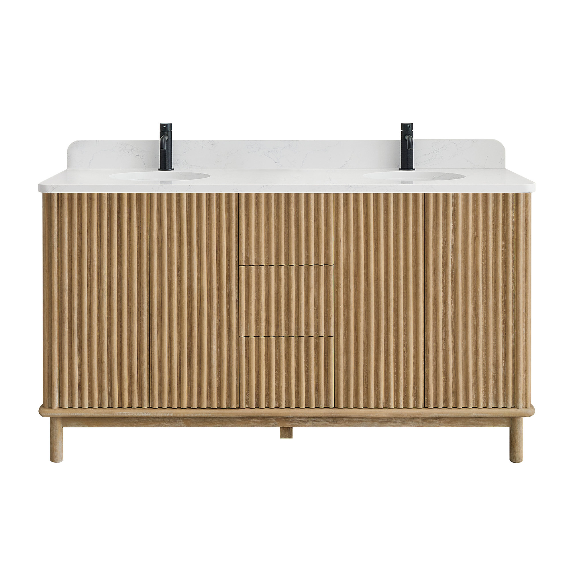 Ebern Designs Ravetsky 60" Double Vanity in Washed Ash Grey with White ...