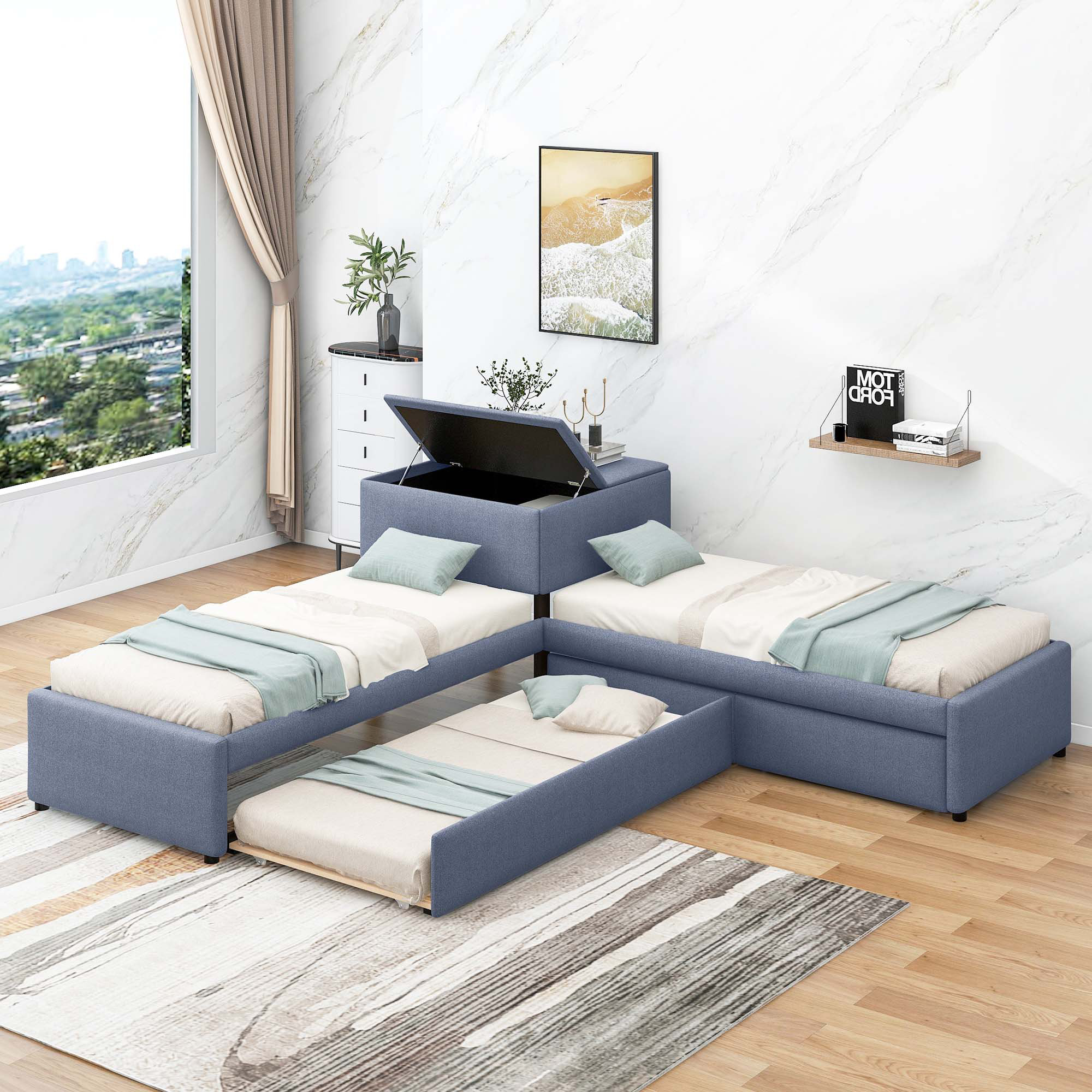 Isabelle & Max™ L-Shaped Platform Bed With Trundle And 2 Drawers Linked ...