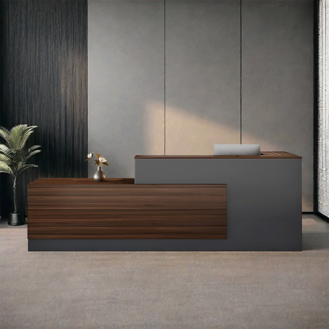 LWLuxury Reception Desk Retro L-Shaped Welcome Desk with Side Storage ...
