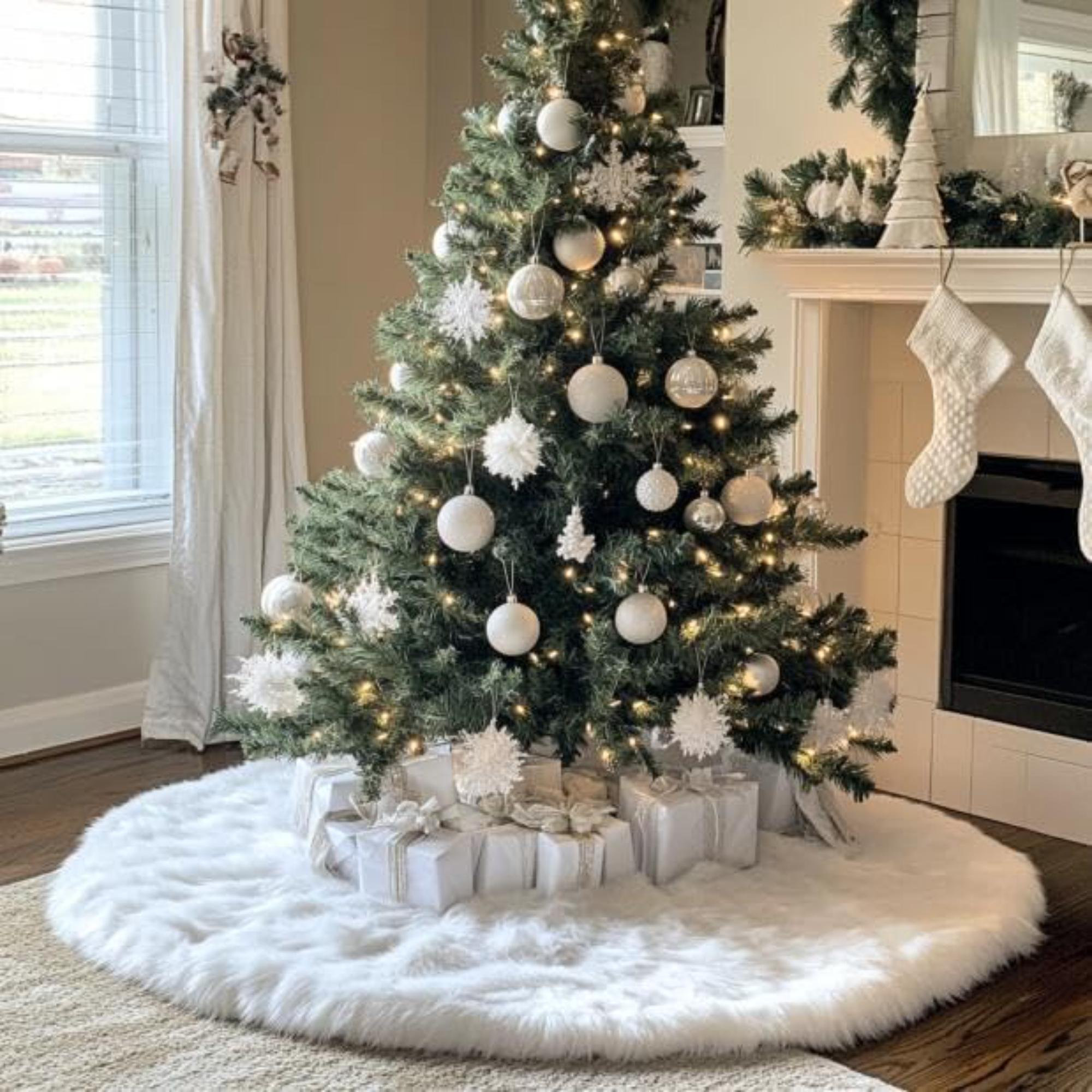 Textiles Hub Faux Fur Christmas Tree Skirt White Plush Skirt For Merry ...