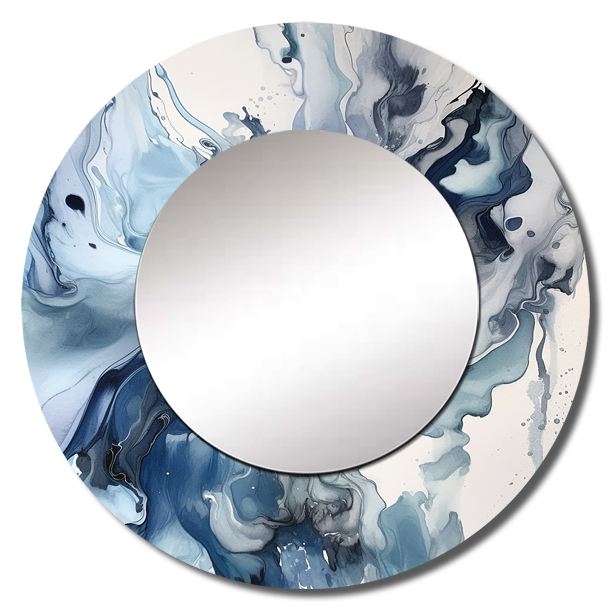 Design Art Blue And Grey Ethereal Elixir II - Abstract Round Mirror ...