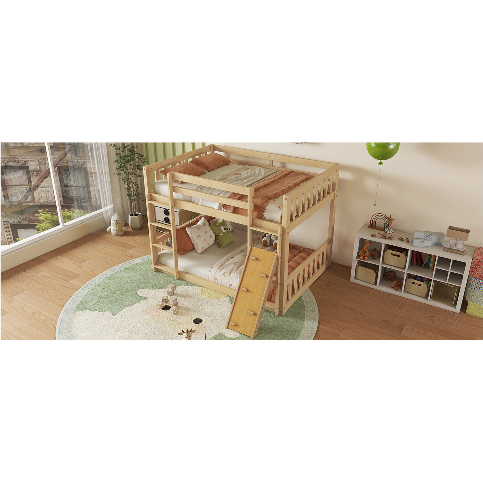 Latitude Run® Twin Over Twin Floor Bunk Bed, Playhouse Floor Bunk Bed ...