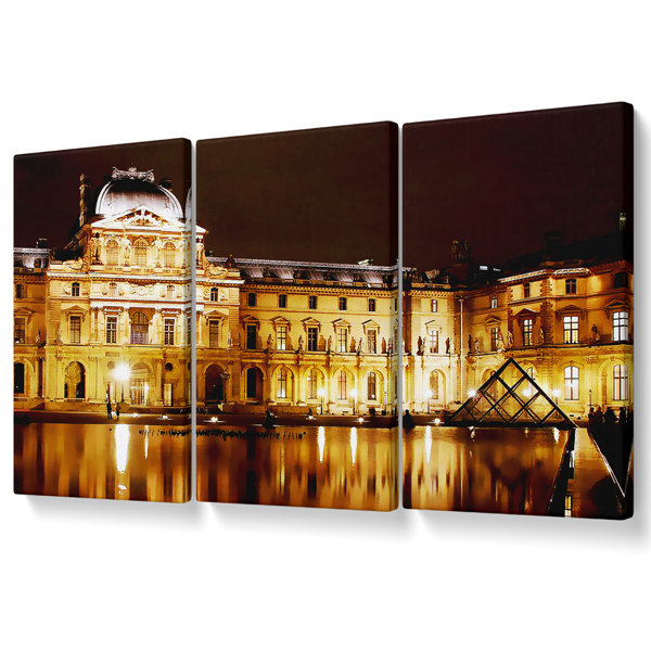 Ebern Designs Paris The Louvre Lights At Night - 3 Piece Wrapped Canvas ...
