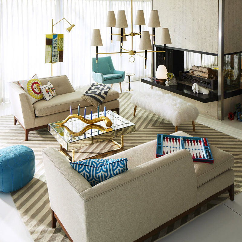 Jonathan Adler Danner Chaise - Navy Velvet Fabric with Walnut Base ...