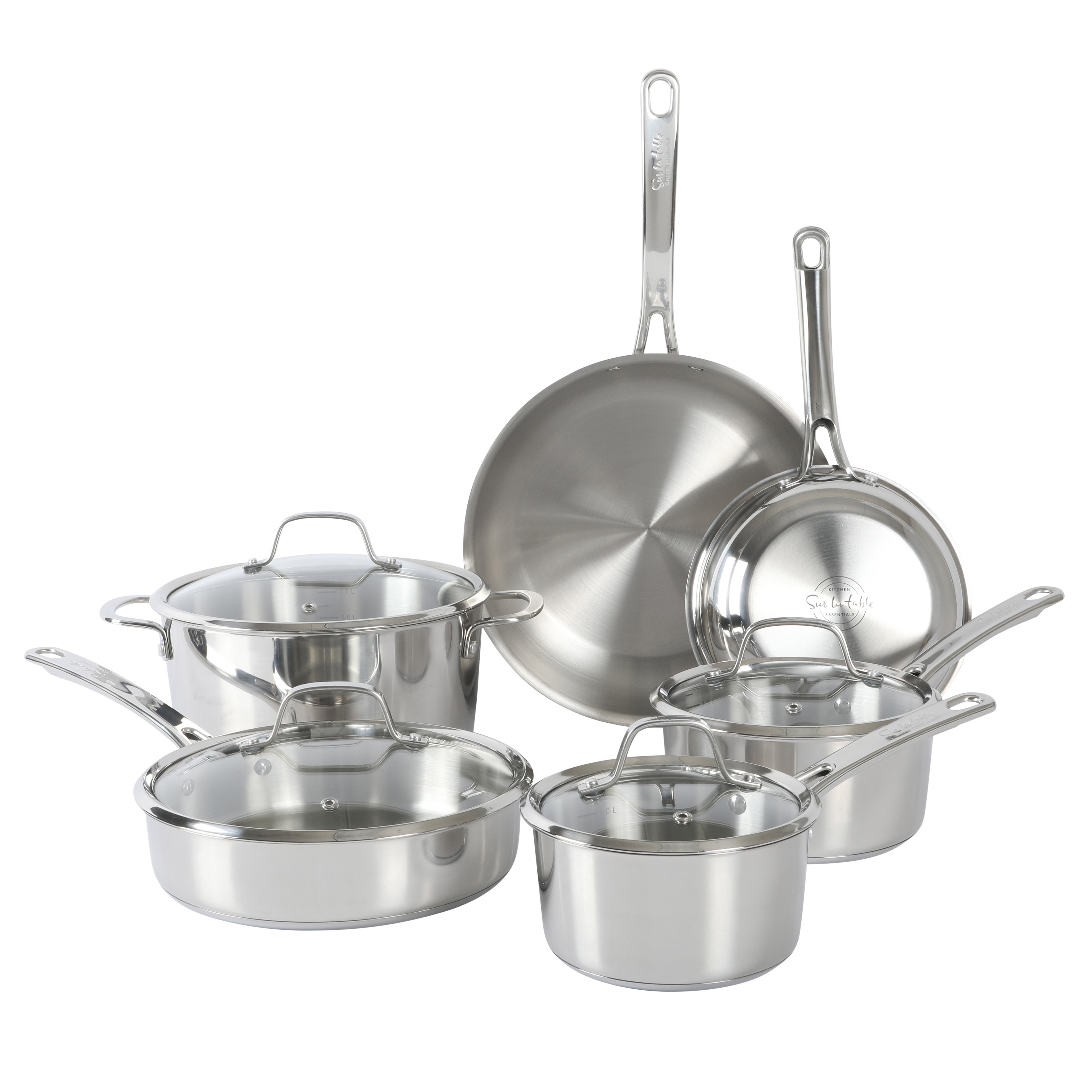 Sur La Table Kitchen Essentials 10 Piece Stainless Steel Non Toxic Pots and Pans Kitchen ...