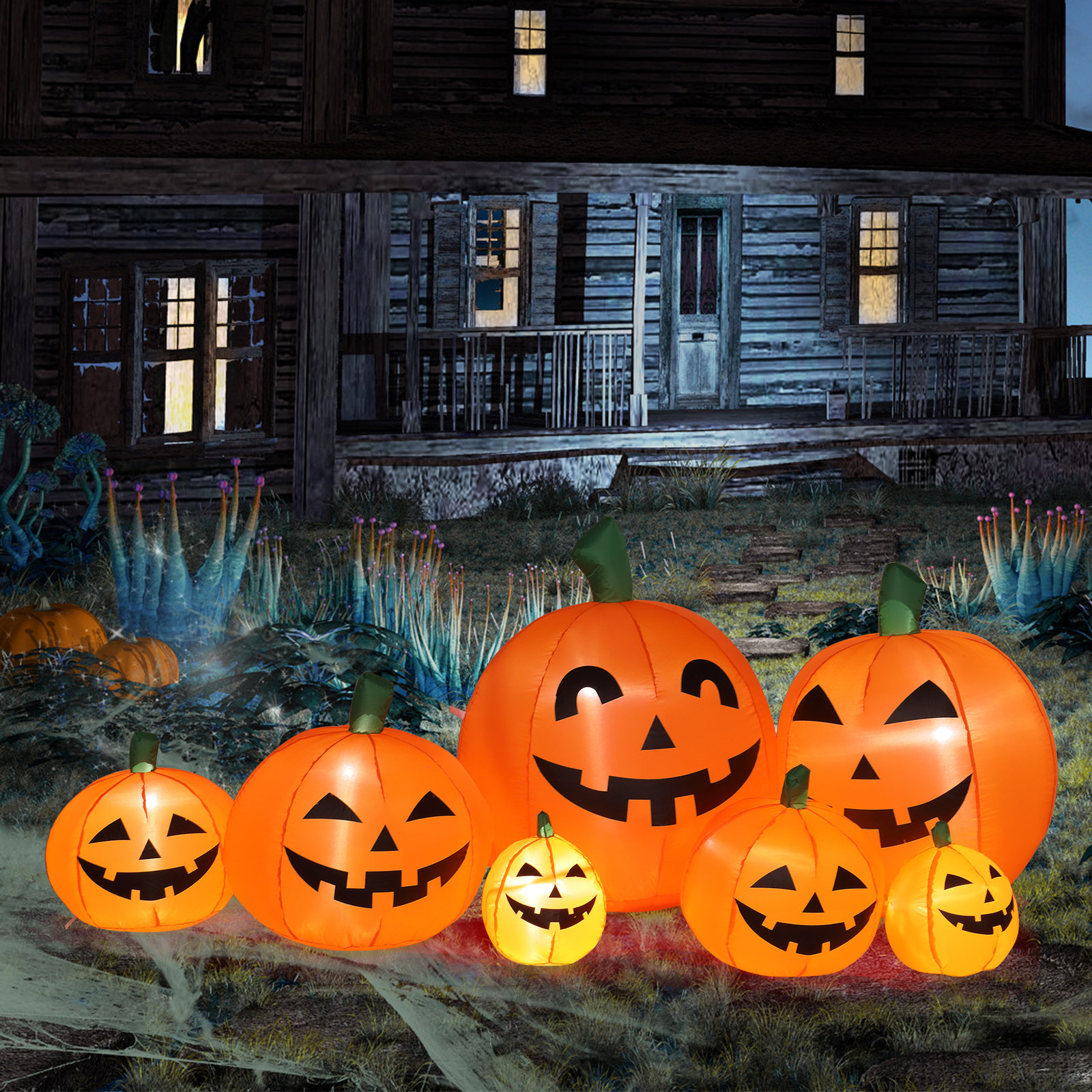 The Twillery Co. 7pcs LED Pumpkin Inflatable Halloween Decoration ...