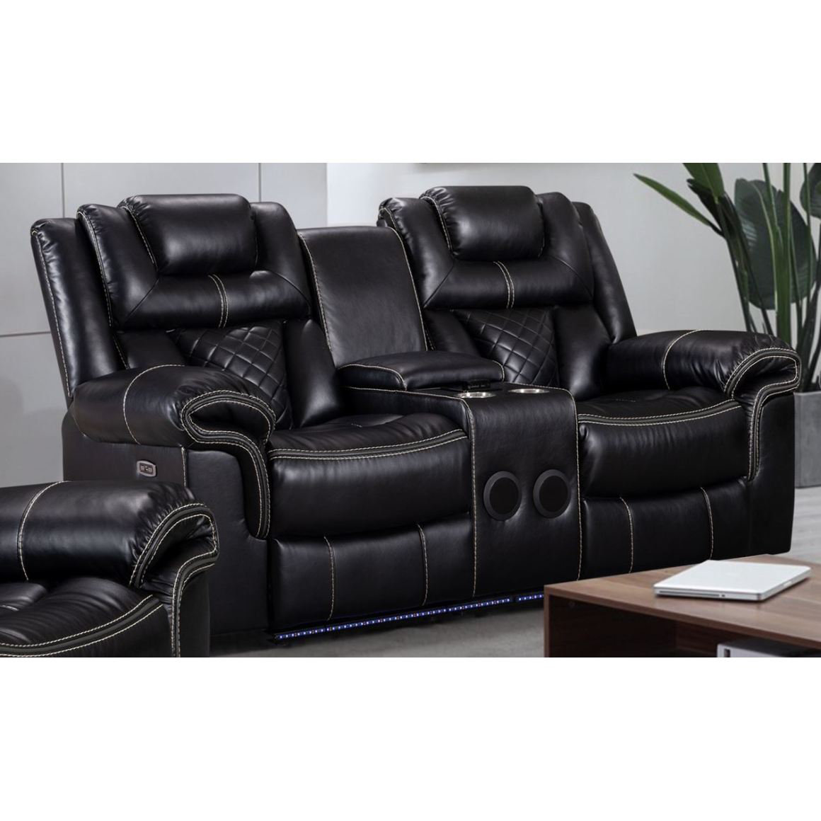 Ivy Bronx ENCORE BLACK LOVESEAT CONSOLE DUAL POWER SPEAKERS WIRELESS ...