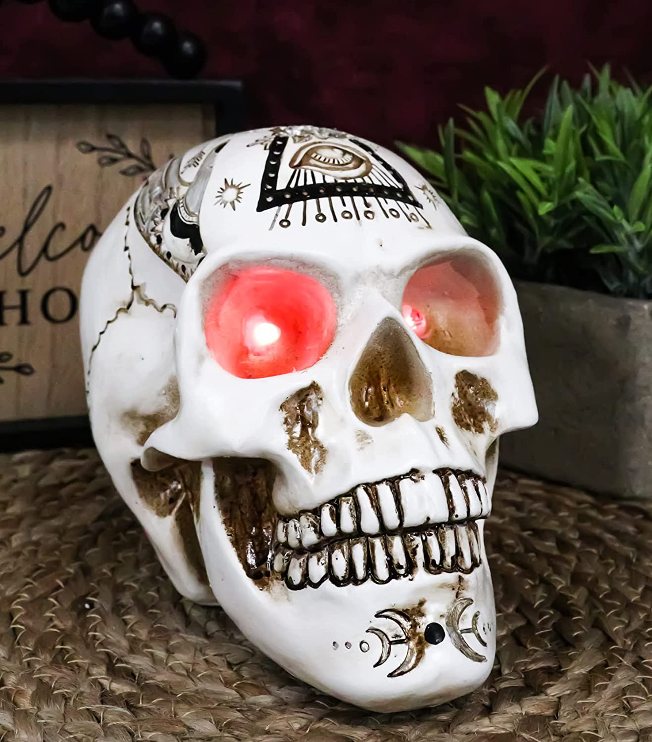 Trinx Red LED Eyes White Ancient Sacred Symbols Wicca Paranormal Pagan ...