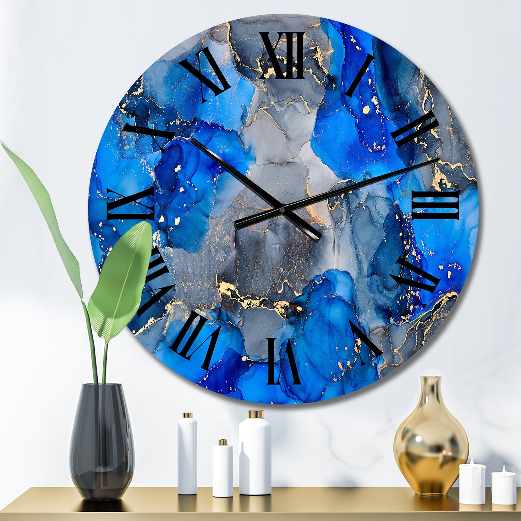 East Urban Home Blue and Gray Luxury Abstract Fluid Art V - Modern Wall ...