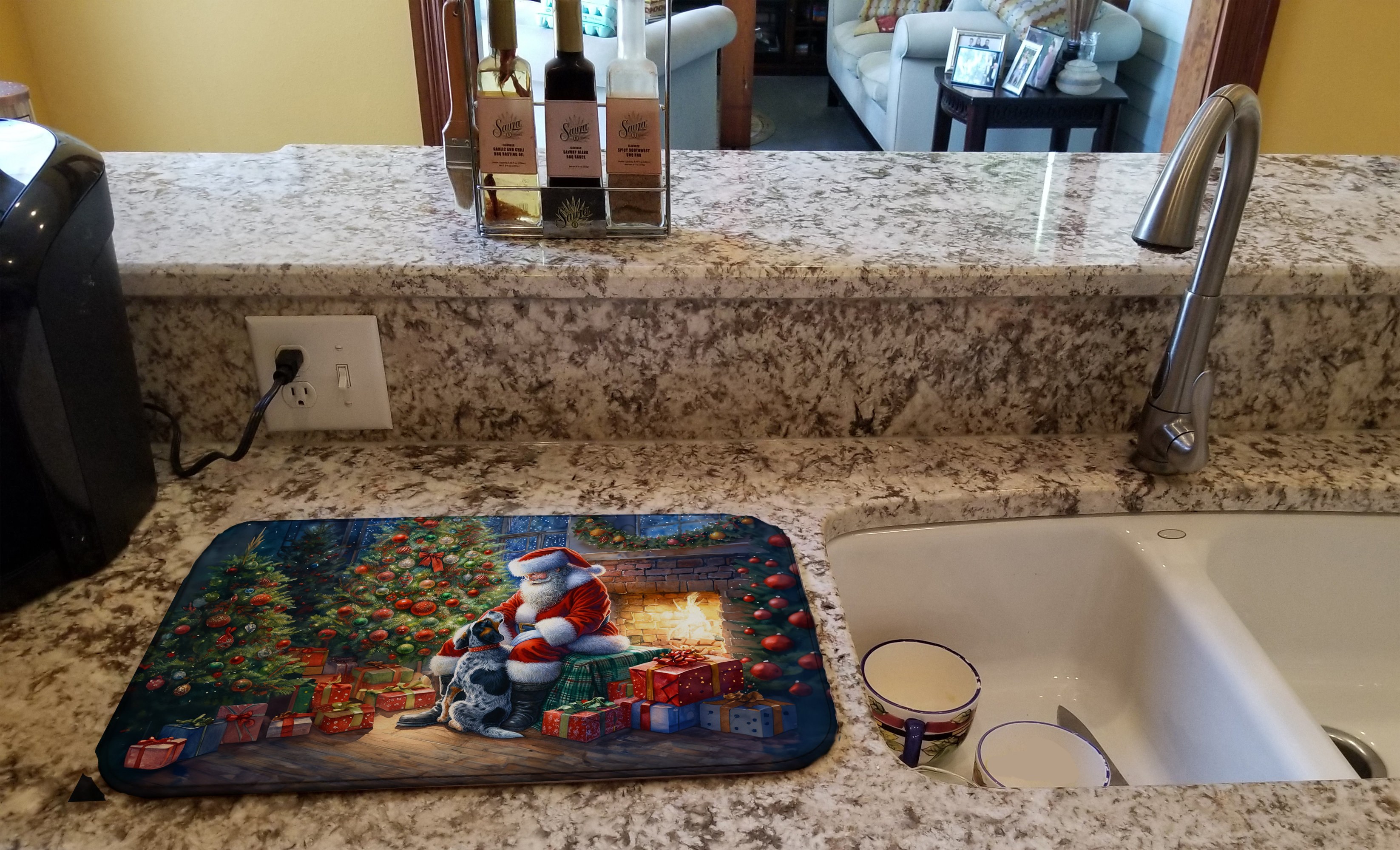 Caroline's Treasures Bluetick Hound and Santa Claus Dish Drying Mat ...