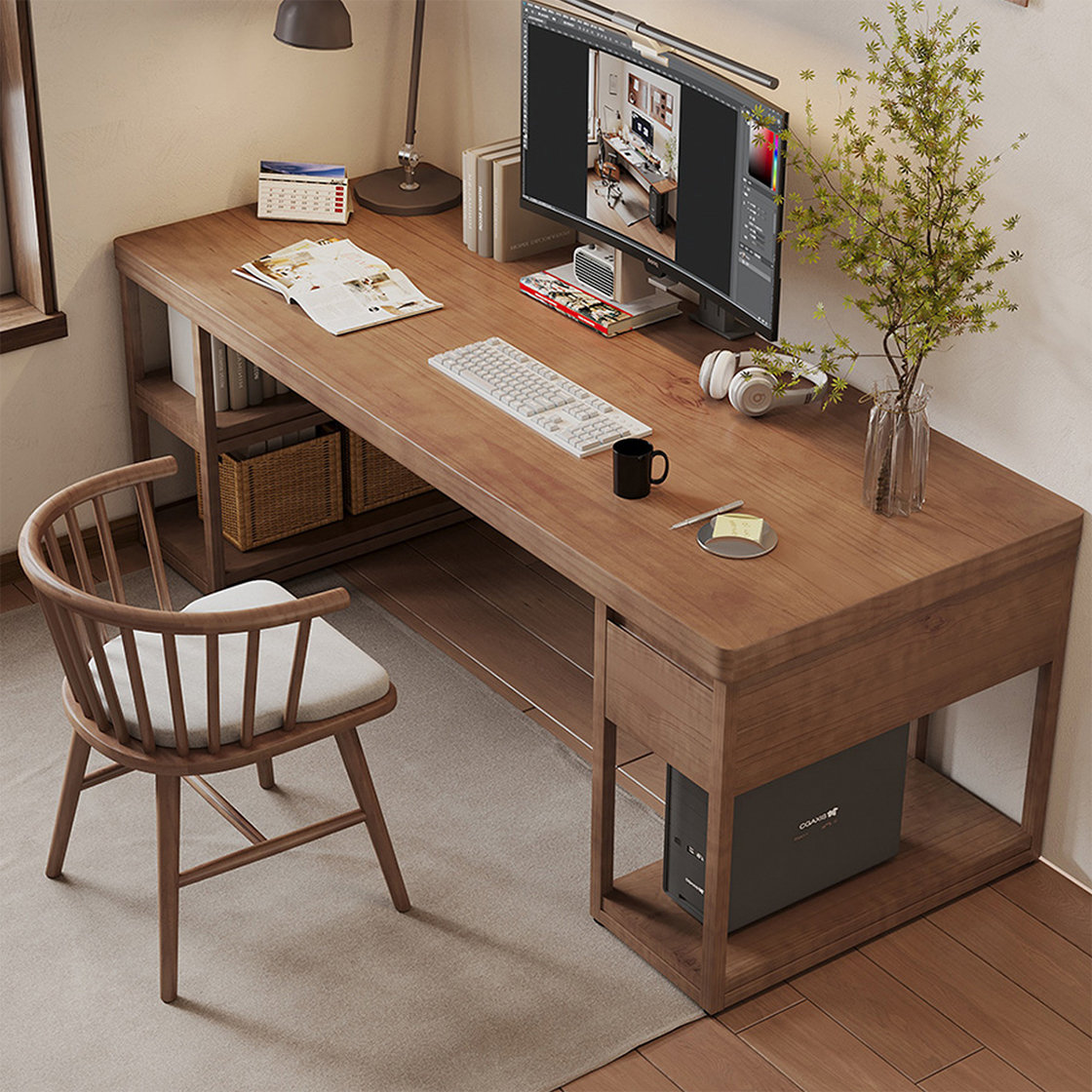 Furnire Lewi Dark chestnut Rectangular Solid Wood desks | Wayfair