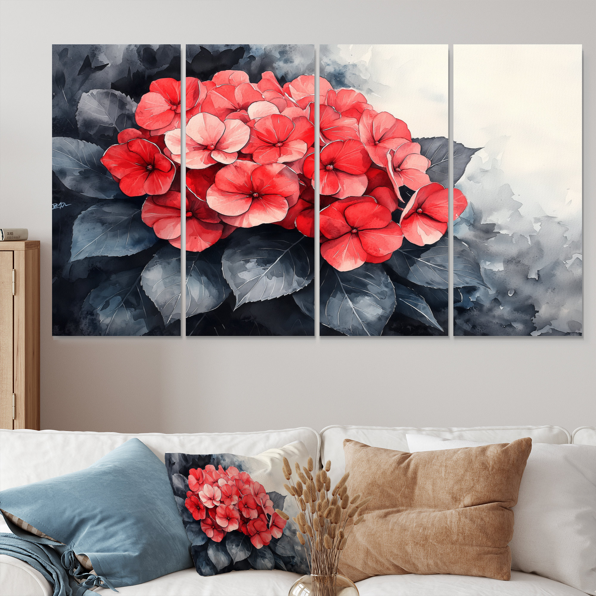 Red Barrel Studio® Monochrome Hydrangeas With Bold Red Accent II ...