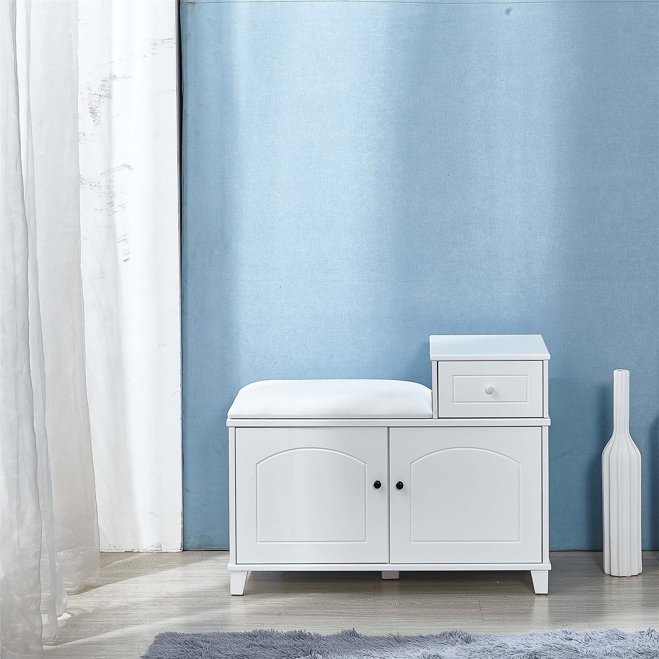 Lark Manor Wooden Shoe Storage Bench Shoe Ottoman Cabinet featuring a ...