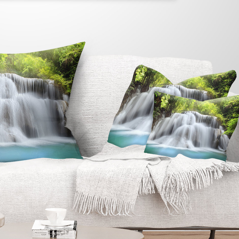 Design Art Huai Mae Kamin Waterfall - Landscape Printed Throw Pillow ...