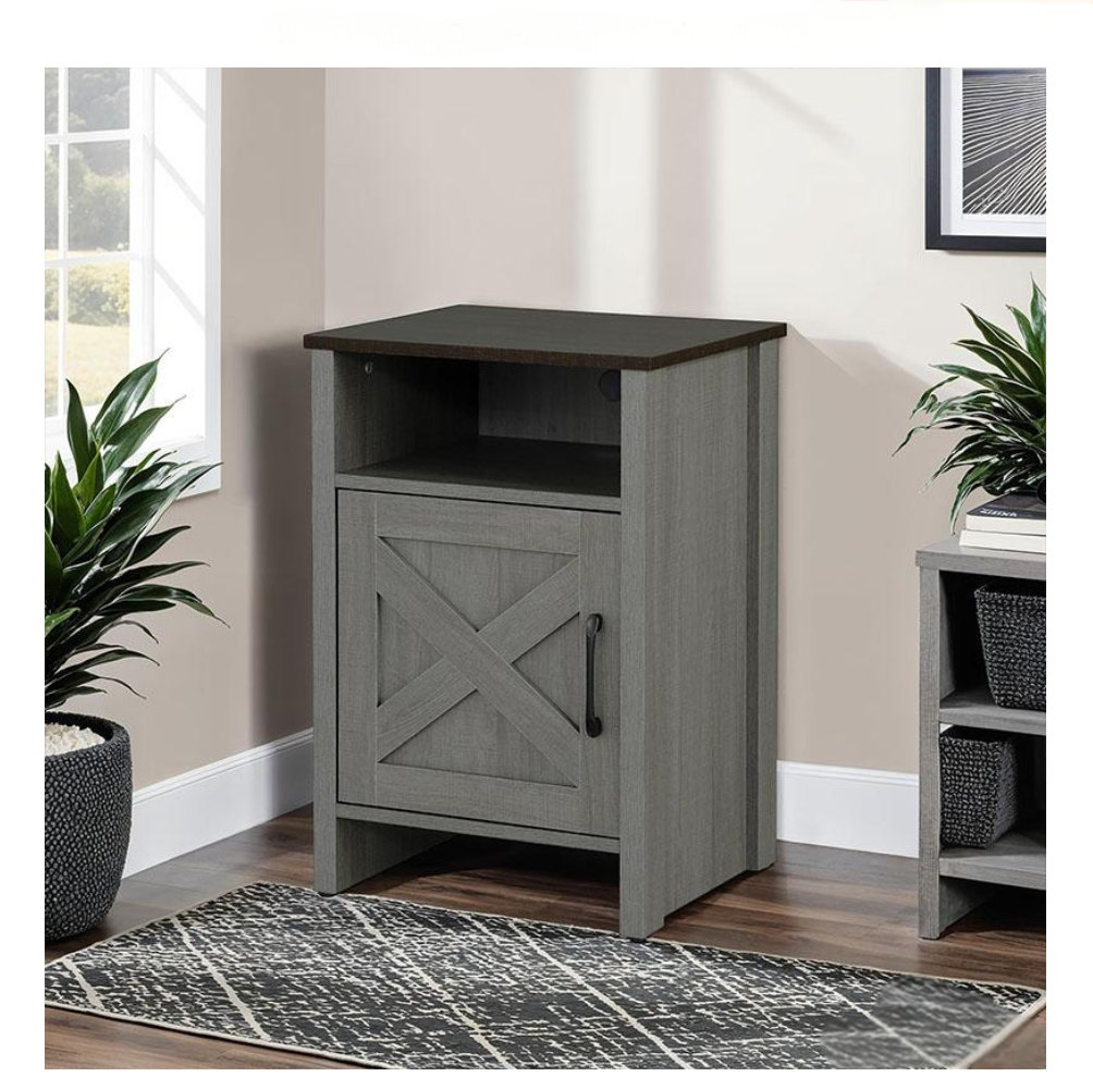 Gracie Oaks 16'' Farmhouse End Table with Barn Door and Open Shelf ...