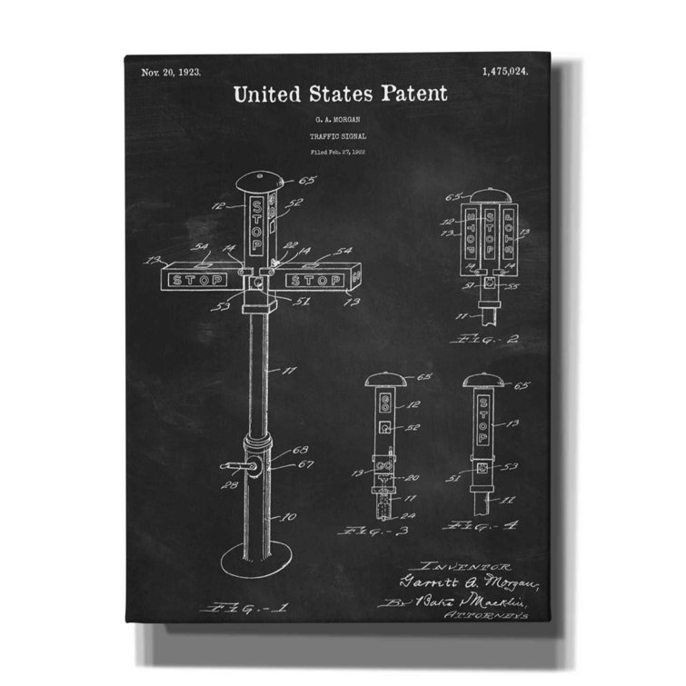 17 Stories Vintage Traffic Signal Blueprint Patent Chalkboard On Canvas ...