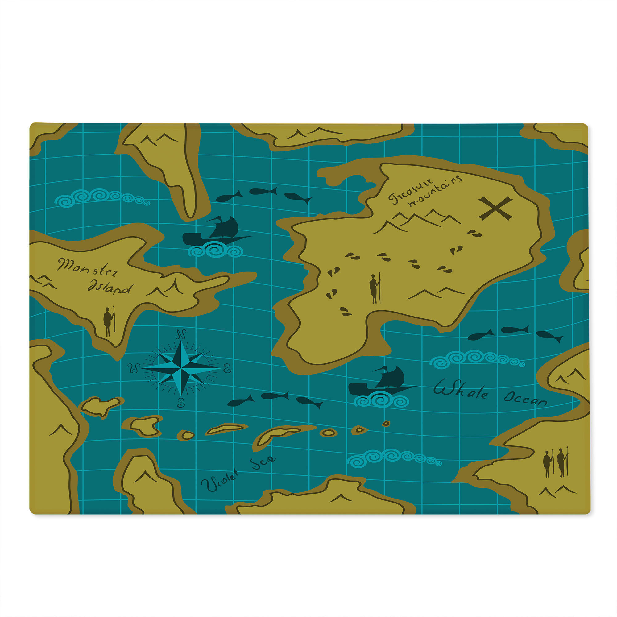 Ambesonne Map Cutting Board Large Size Cartoon Adventure Boats Orange ...