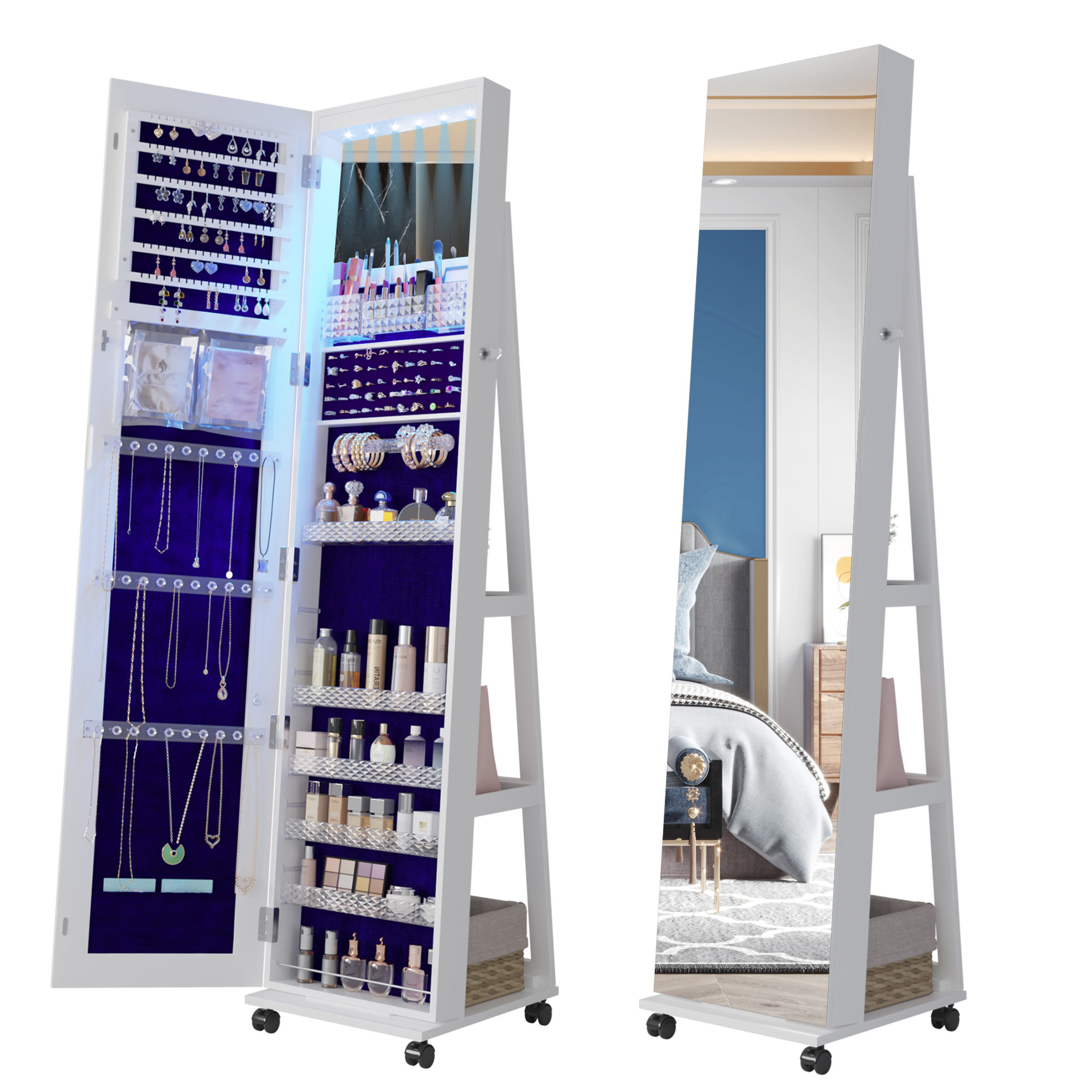 Wrought Studio™ Kalijah 360° Rotating LED Jewelry Armoire with 3 Color ...