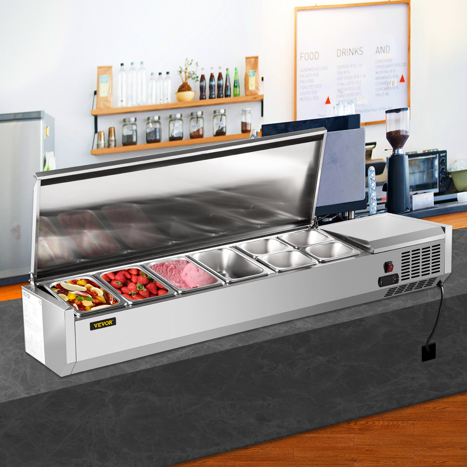 VEVOR Refrigerated Condiment Prep Station, 60-Inch, 16.8Qt Sandwich ...