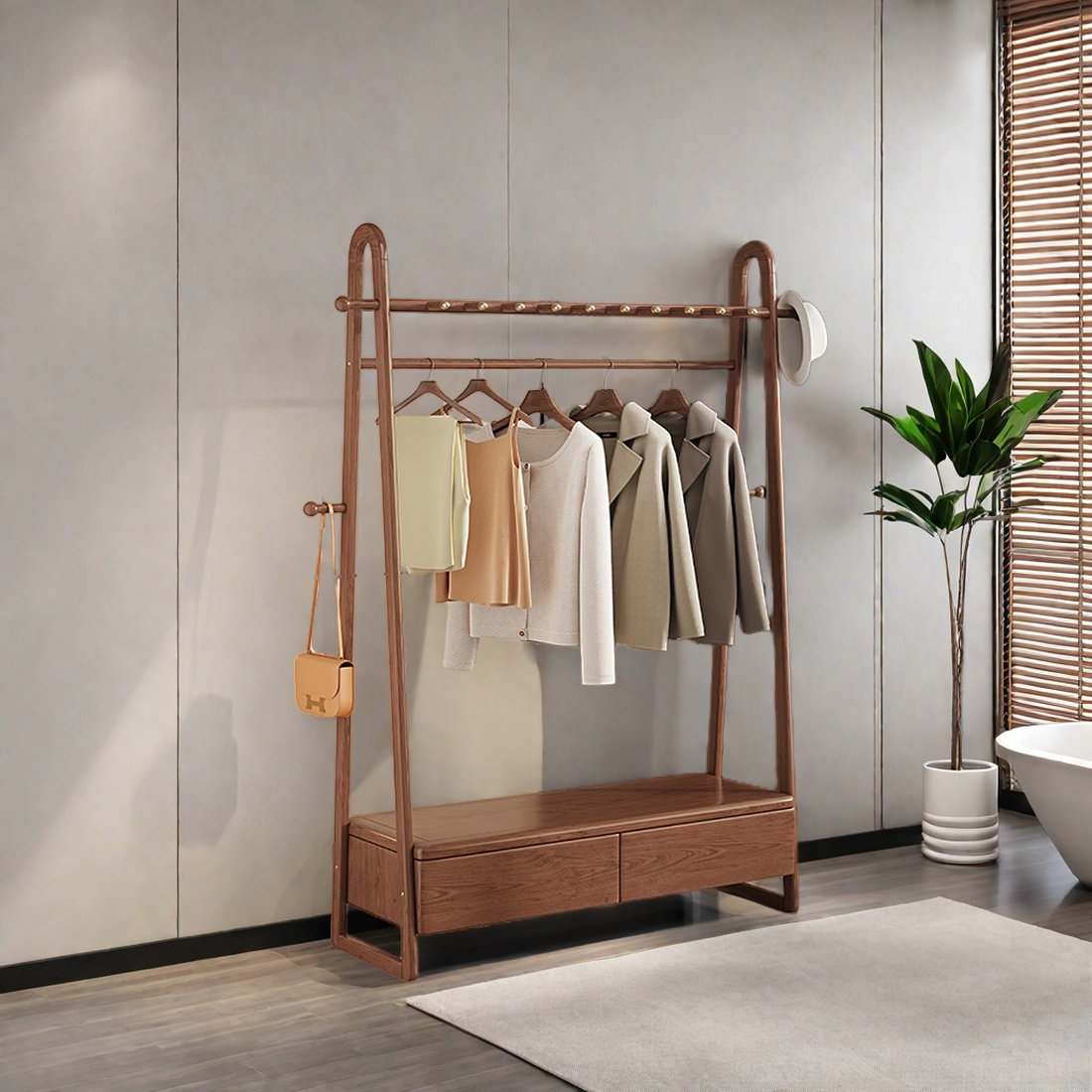 PPEDKS Trapezoid Coat Rack Solid Rod Drawers Hooks | Wayfair