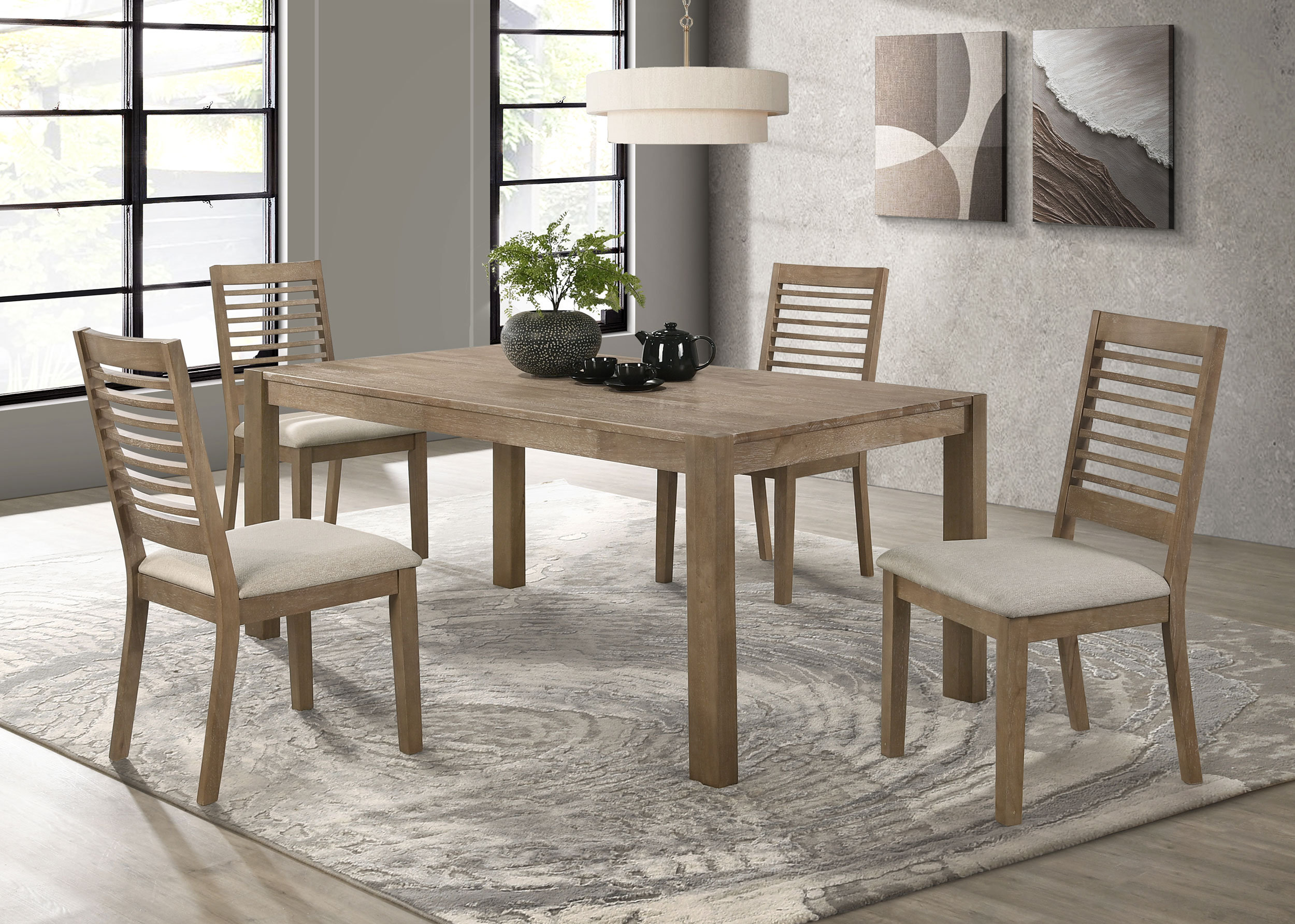 Gracie Oaks Elegant 5-Piece Set - Rectangular Dining Set Brown Washed ...