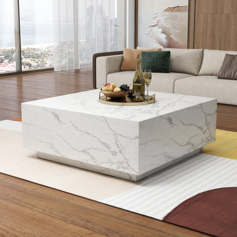 Latitude Run® Wahidul 35'' Faux Marble Modern Block Coffee Table ...