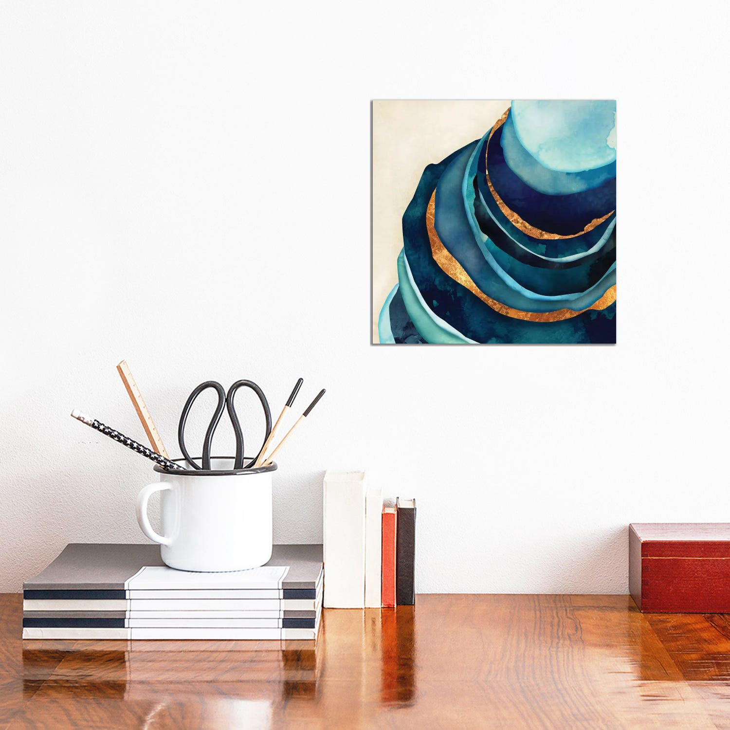 iCanvas Abstract Blue and Gold - Graphic Art Print | Wayfair
