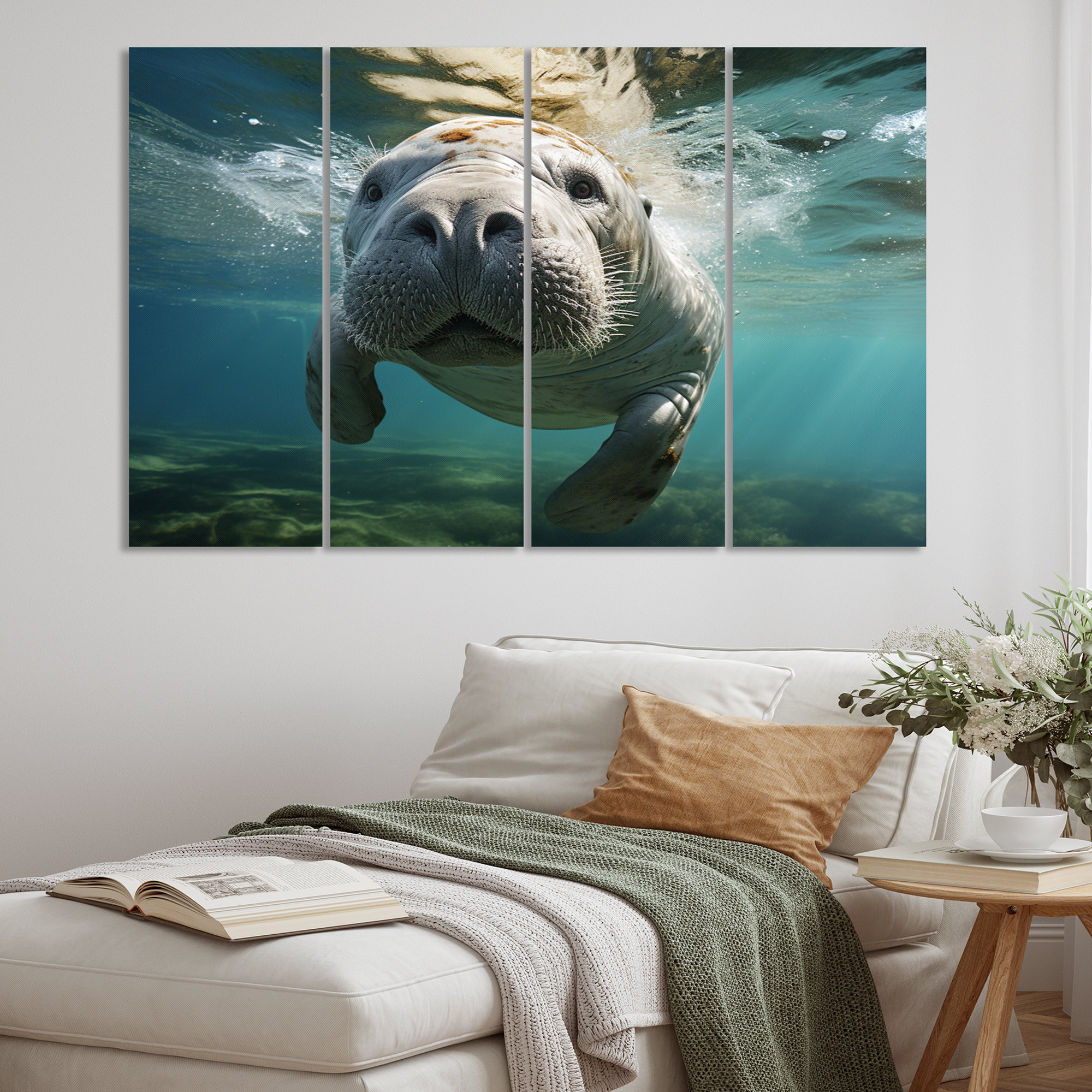 Highland Dunes Turquoise Gray Manatee Portrait On Canvas 4 Pieces Print ...